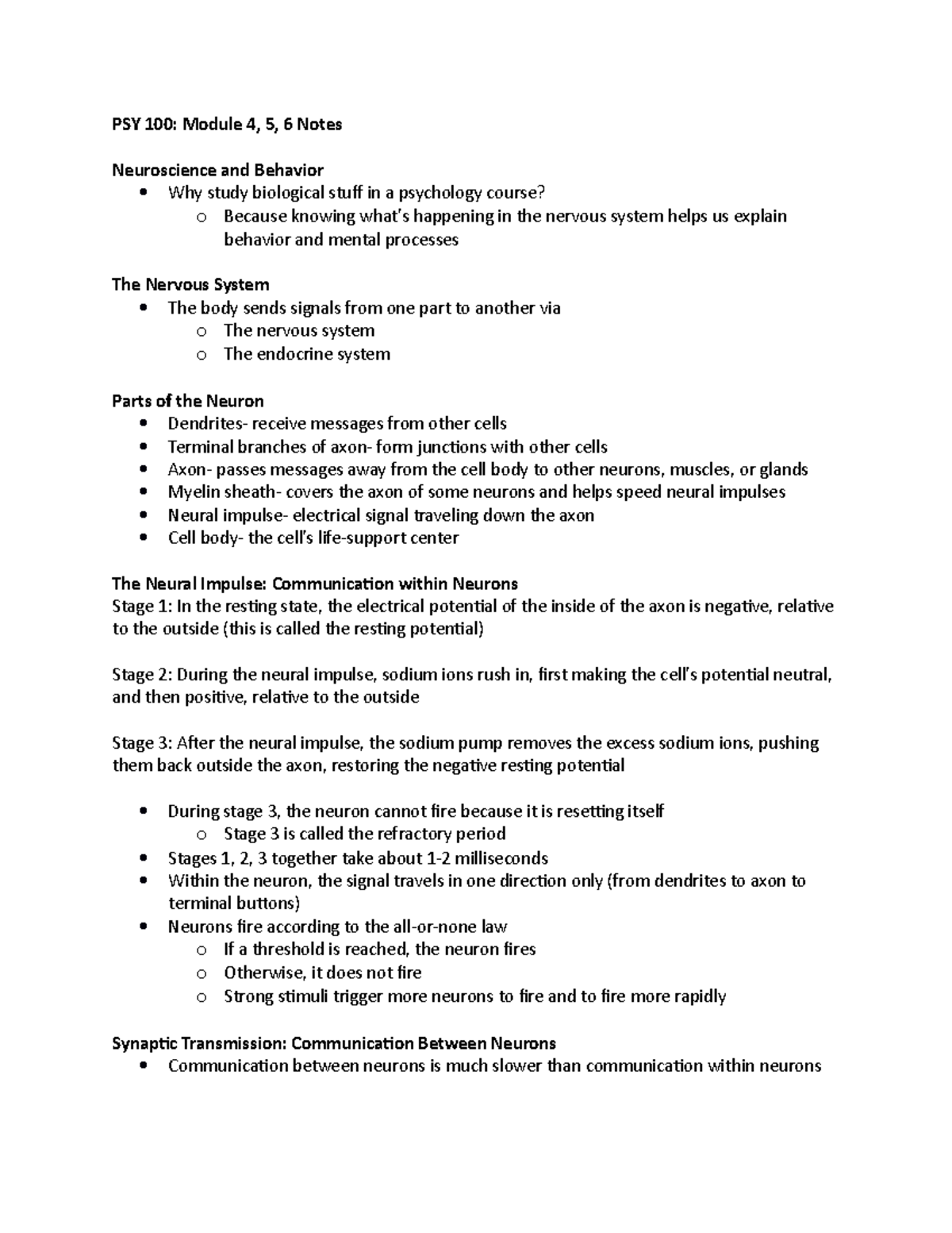 PSY 100- modules 4,5,6 - quizzes, tests, and exams - PSY 100: Module 4 ...