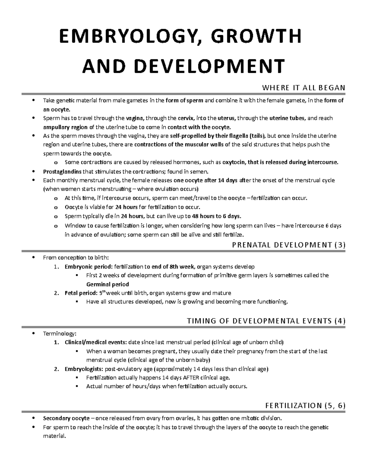 Unit 3 Embryology - Lecture notes 3 - EMBRYOLOGY, GROWTH AND ...