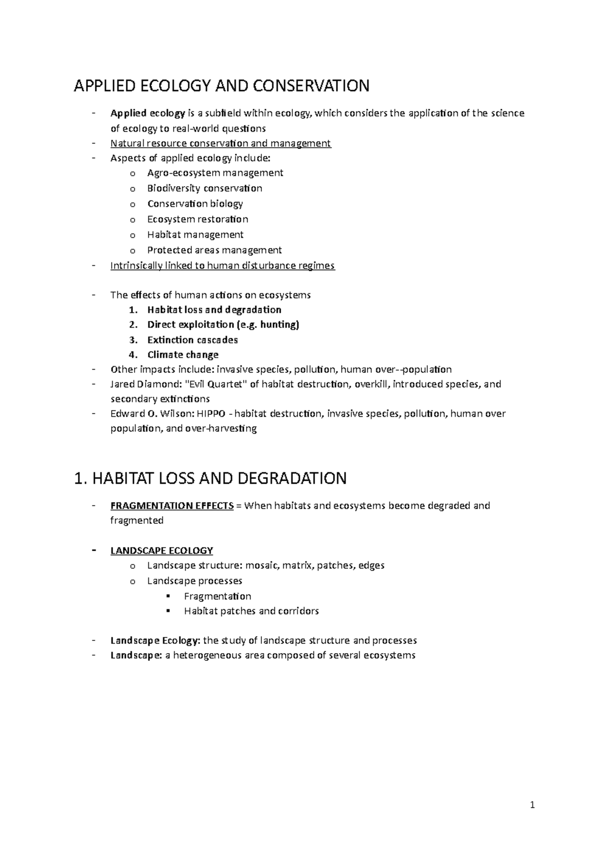 Applied Ecology - Lecture notes 1 - Stirling - Studocu