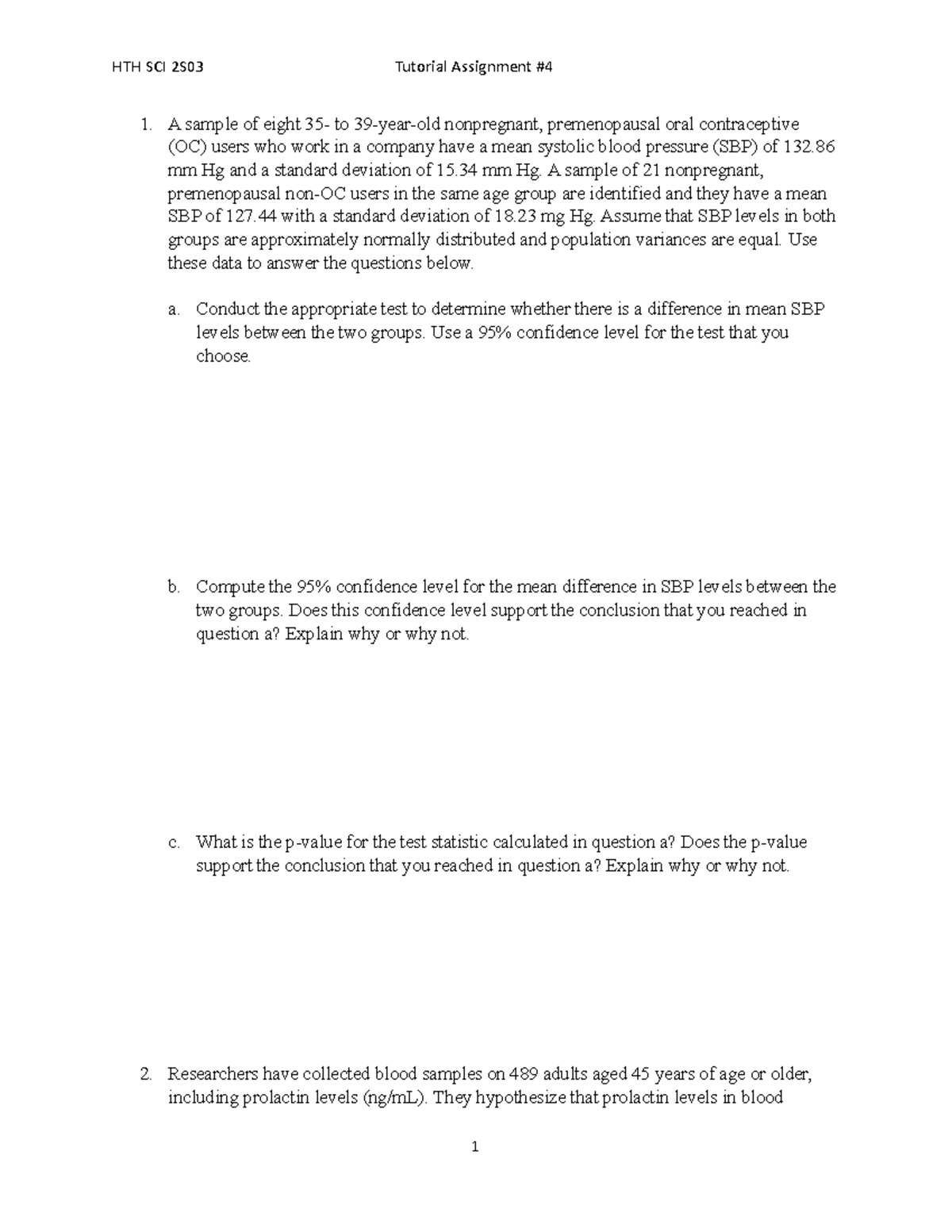 Tutorial Assign 4 - 1 + 2 Samp Hypoth Tests 1 - A sample of eight 35 ...