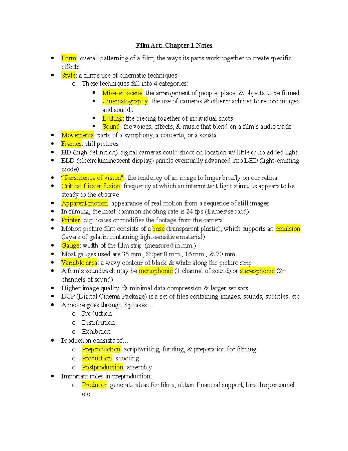 Film Art Ch. 1 - Professor: Vincent Bohlinger - Film Art: Chapter 1 ...