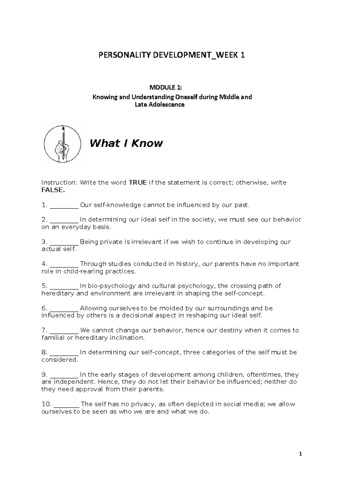 Perdev Material-1 - Helps you understand yourself - PERSONALITY ...
