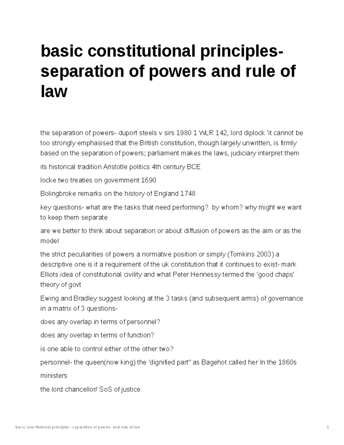 constitutional principles- separation of powers and rule of law - Studocu