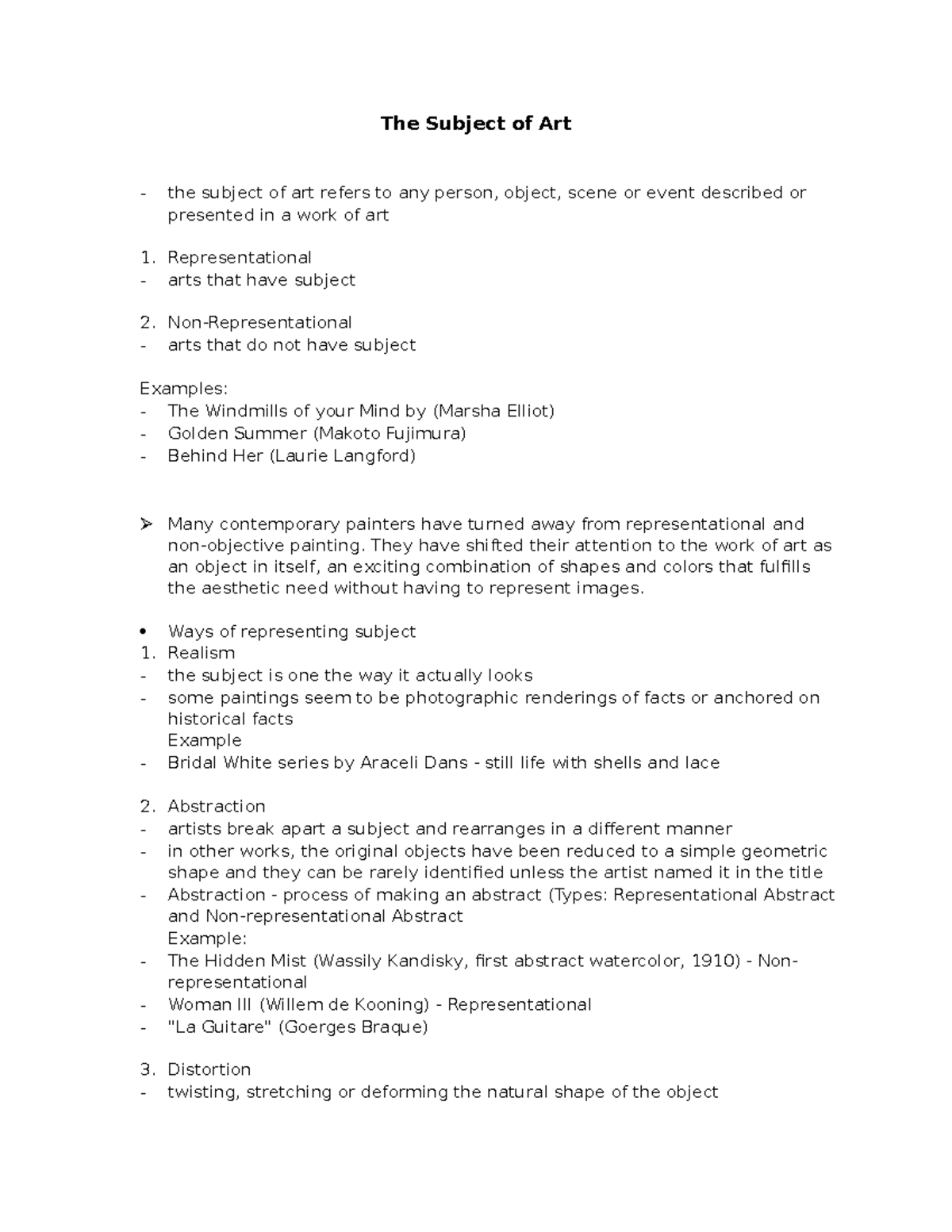 The Subject of Art and their Examples - The Subject of Art the subject ...