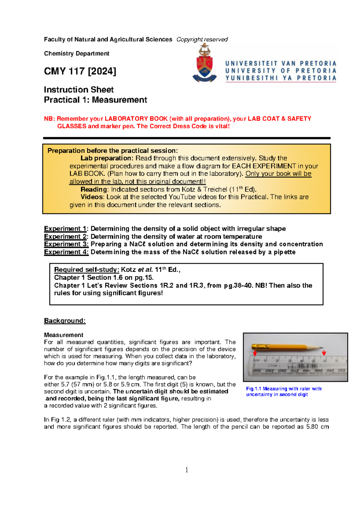 2024 CMY 117 Instruction Sheet Practical 1 Measurement(Nd B edit ...