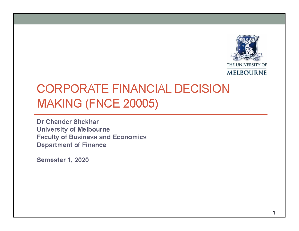 Lec8 FNCE2000 5 2020 - 2020 semester 1 lecture 8 notes - CORPORATE ...