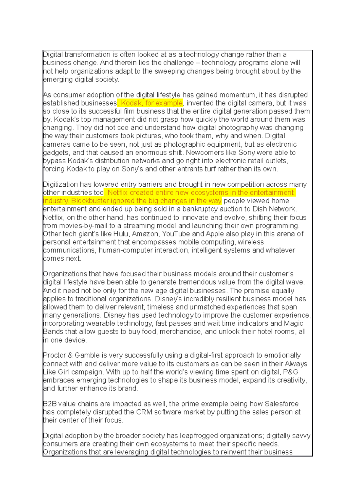 Session-II - NOTES - Digital transformation is often looked at as a ...