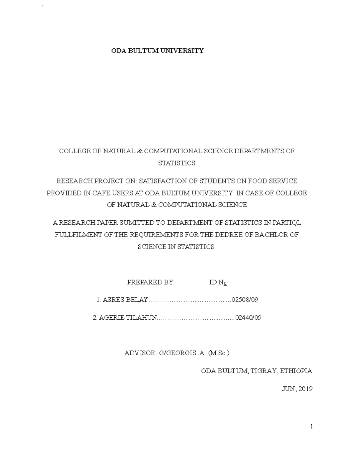 Obu research - good - ODA BULTUM UNIVERSITY COLLEGE OF NATURAL & COMPUTATIONAL SCIENCE - Studocu