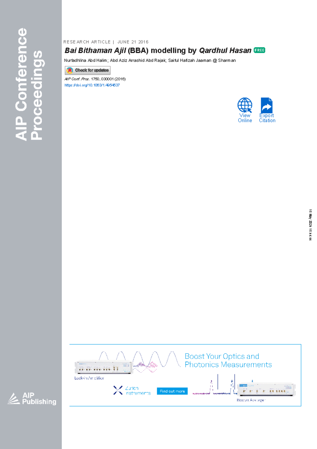 BAI - View Online Export Citation RESEARCH ARTICLE | JUNE 21 2016 Bai Bithaman Ajil (BBA) - Studocu