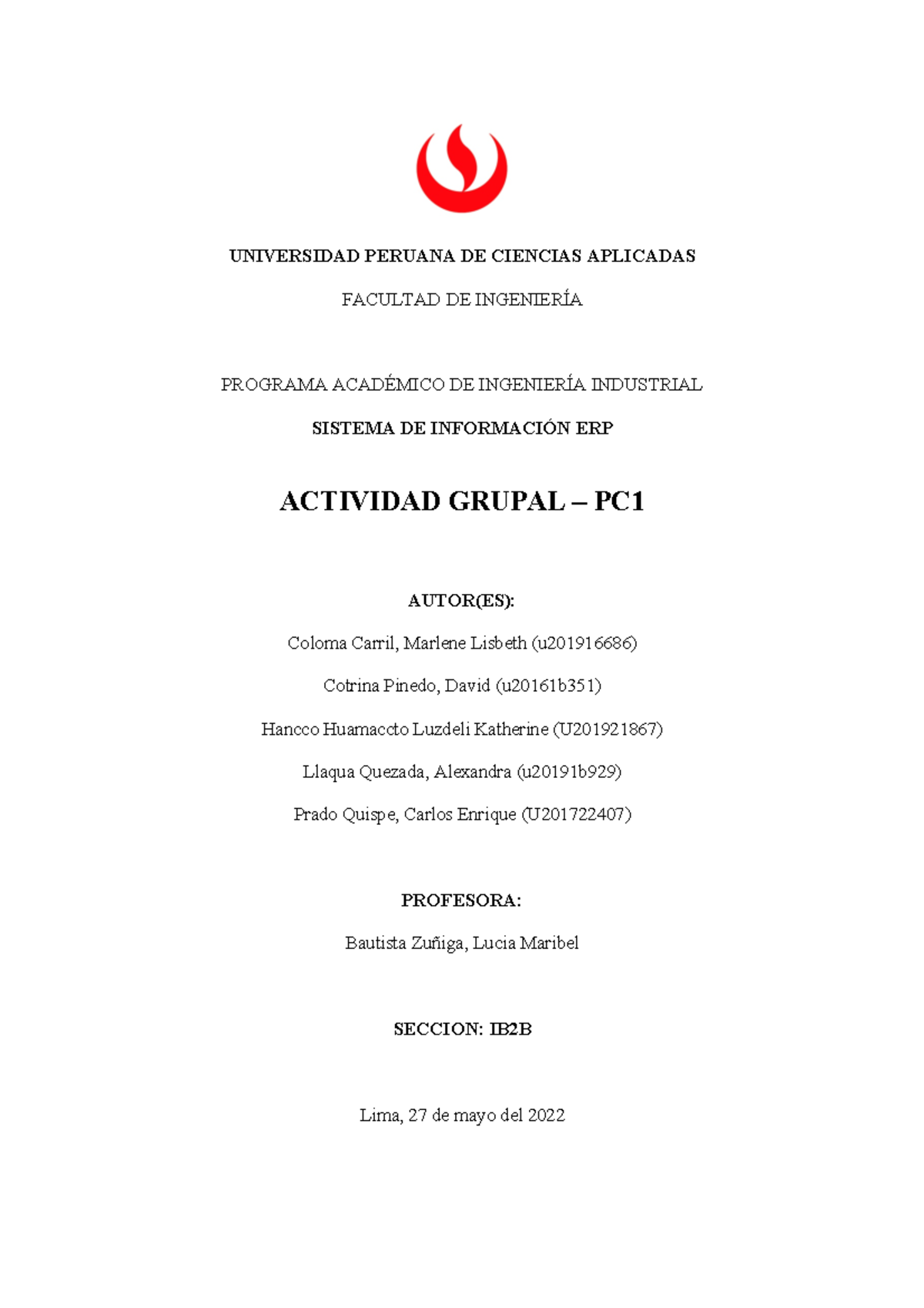 PC1 Grupal Grupo 2 - Practica calificada 01 -202201-ERP - UNIVERSIDAD PERUANA DE CIENCIAS ...