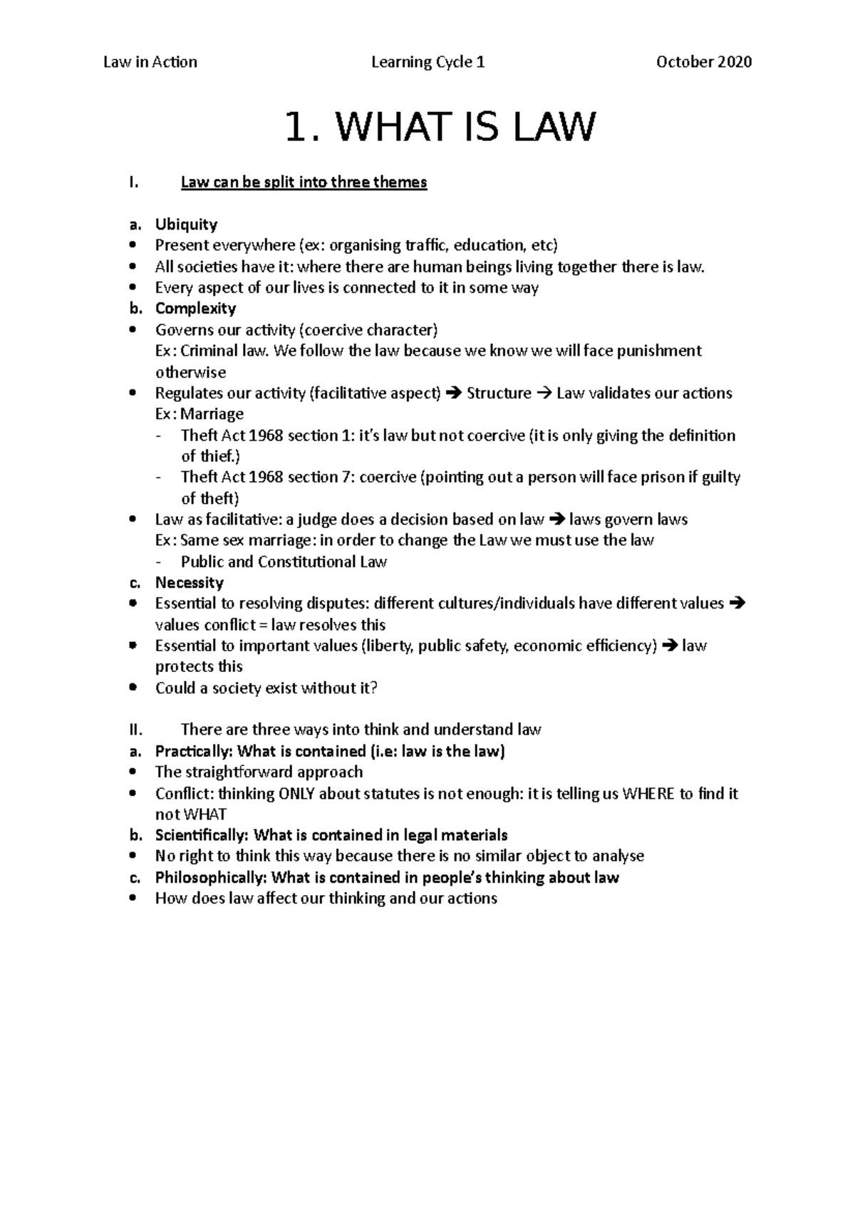 What is law - Lecture notes Cycle 1 - Law in Action Learning Cycle 1 ...