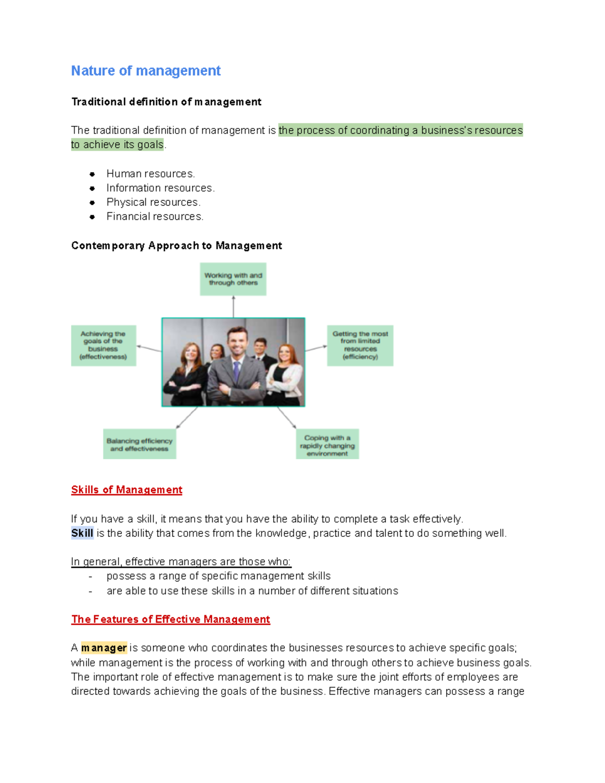 9.2 Business Studies Prelim Nature of Management - Nature of management ...