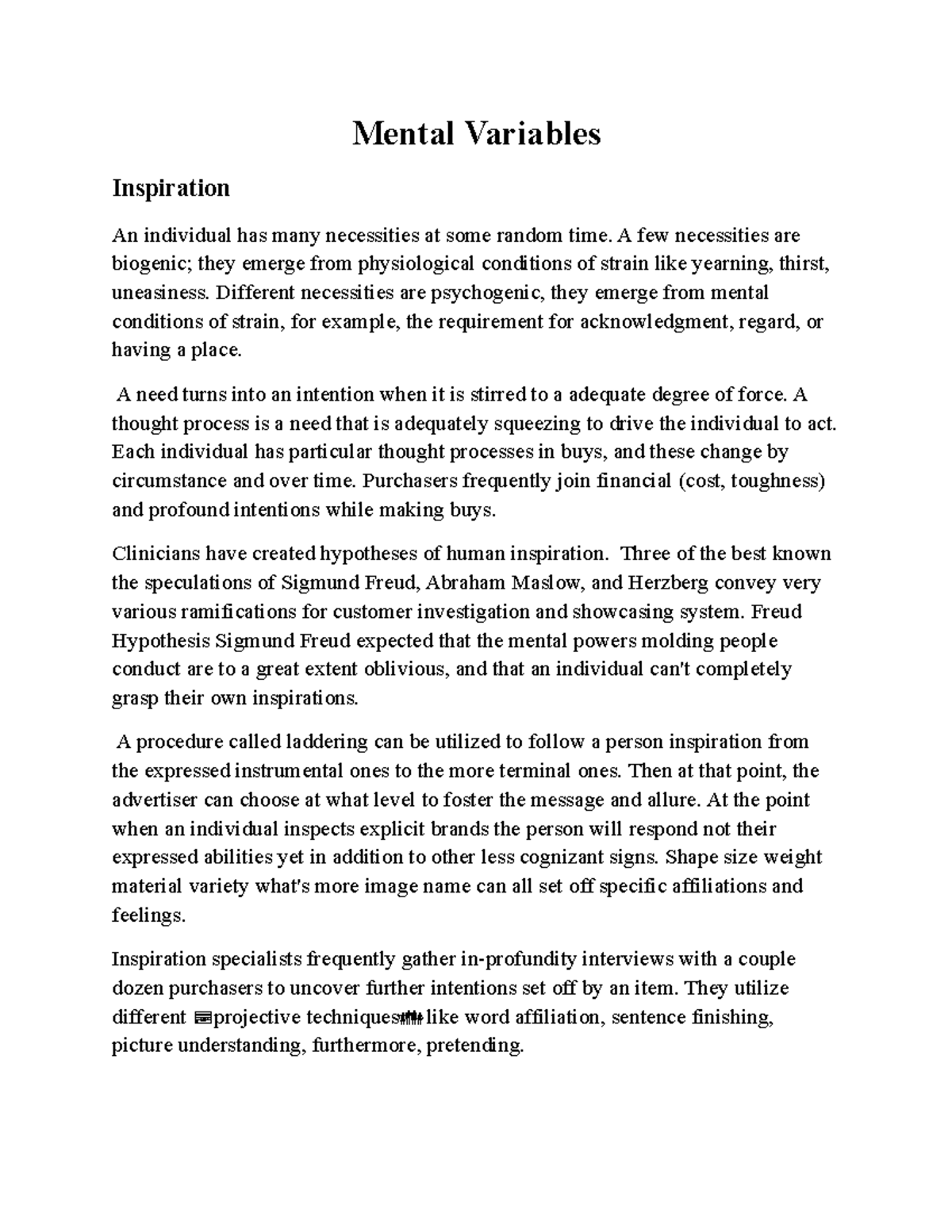 Mental Variables - Clinicians have created hypotheses of human ...