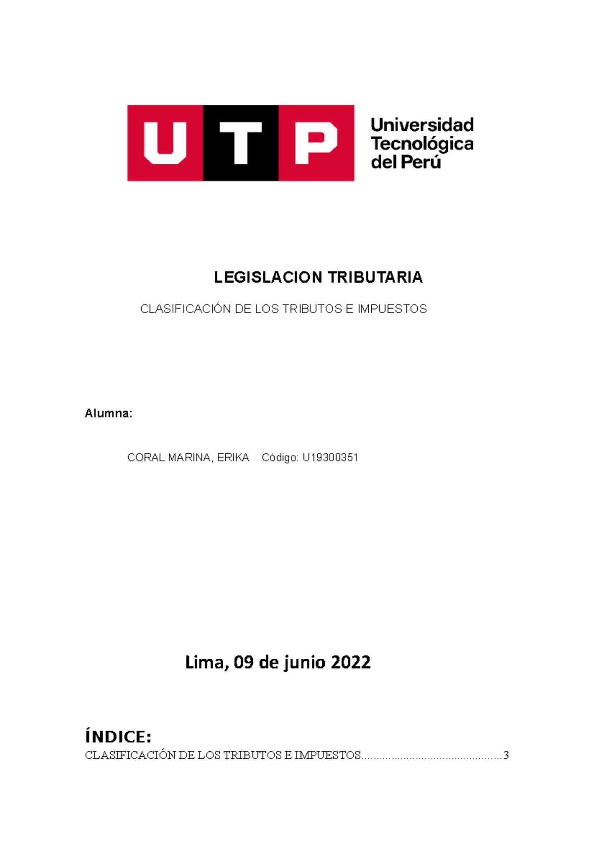 Legislacion Tributaria PA01 - LEGISLACION TRIBUTARIA CLASIFICACIÓN DE ...