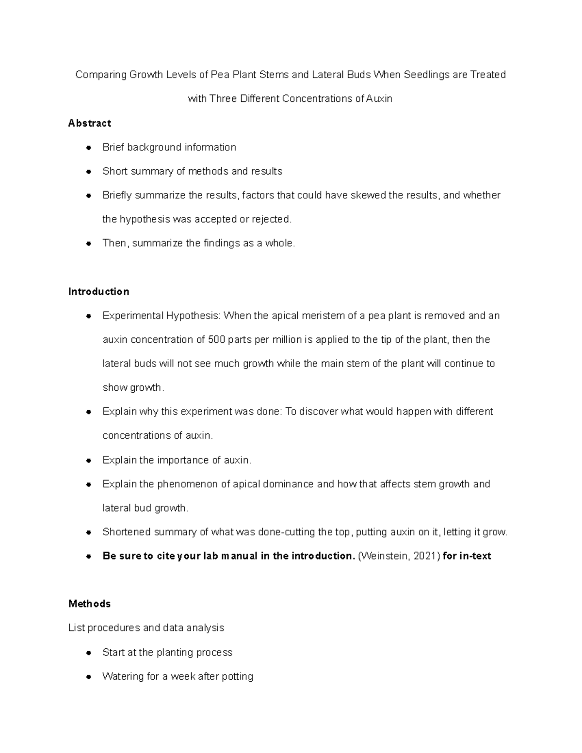 Scientific Research Paper Outline - Comparing Growth Levels of Pea ...
