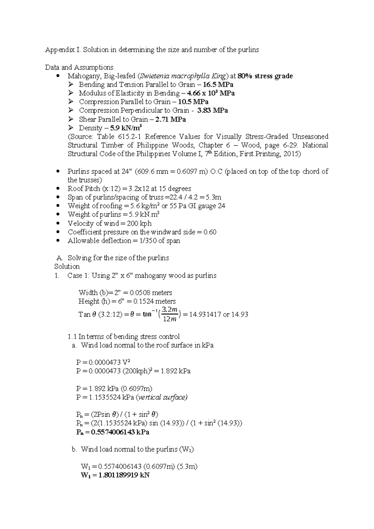 Computations - structure computation - Appendix I. Solution in determining the size and number ...