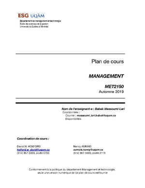 MGT2150- plan de cours - Plan de cours MANAGEMENT MGT AUTOMNE 2022 Ce ...