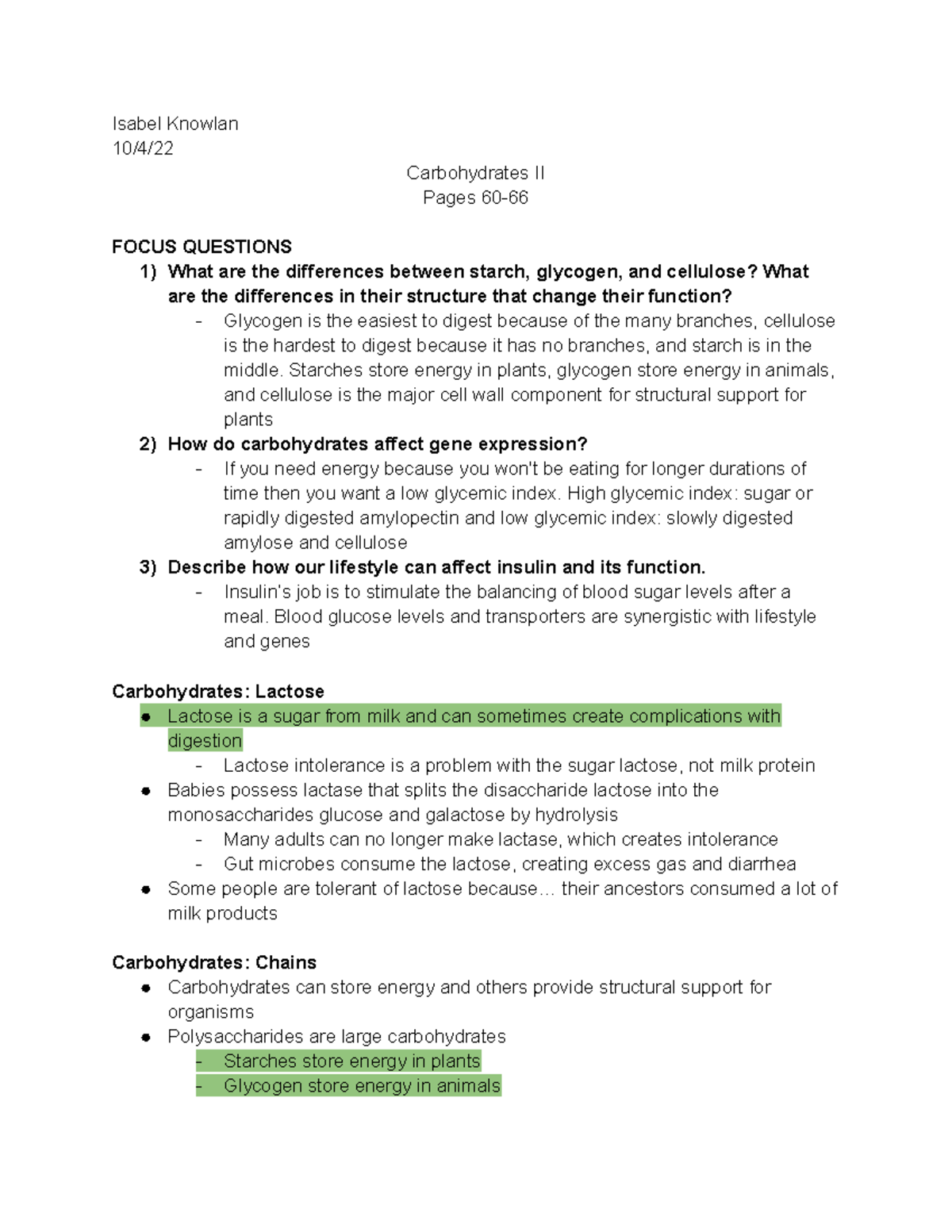 General Biology 1 Notes - Isabel Knowlan 10/4/ Carbohydrates II Pages ...