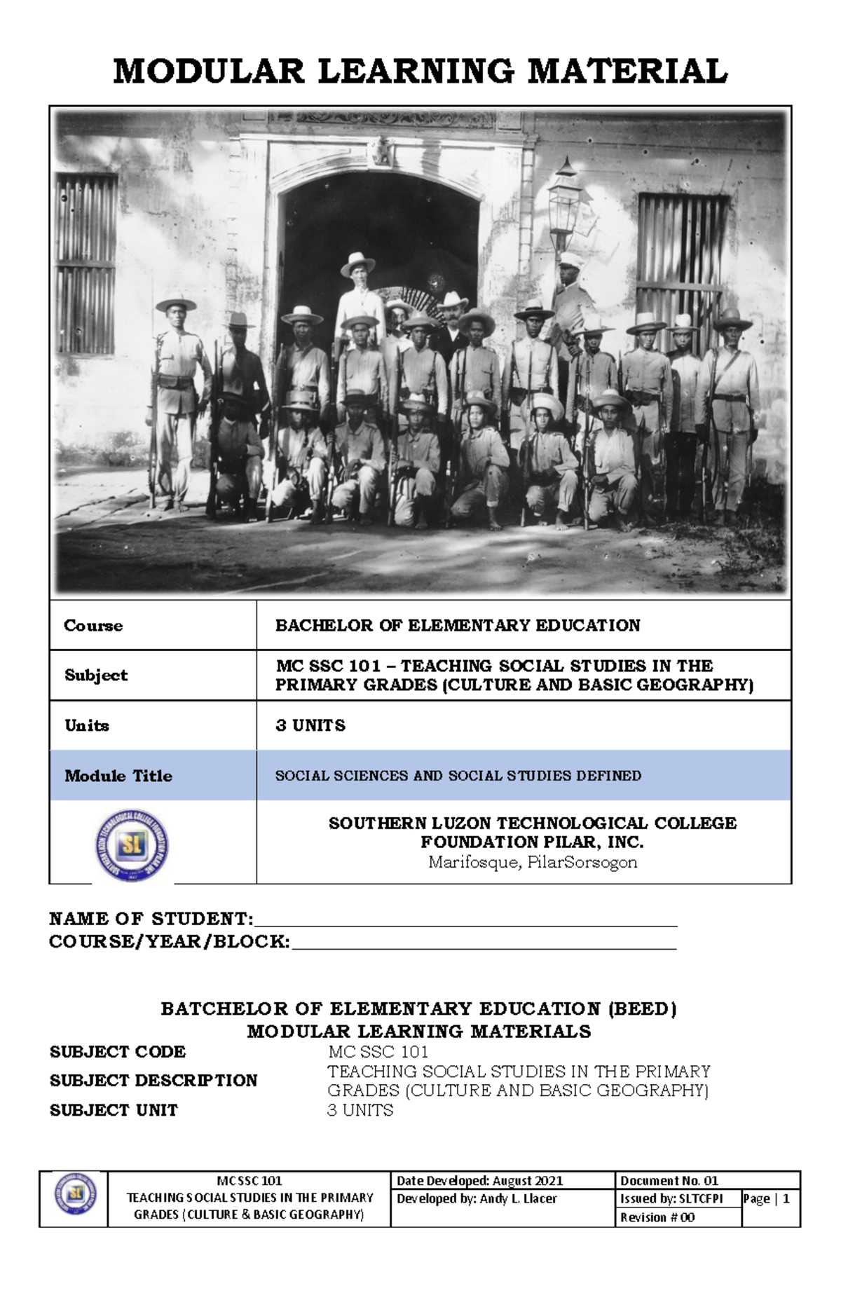 Module 1 MC SSC 101 - Nsisjdox kaoaoaos kaoaosnis. Iqoaosisjis. Jaoaosnis. Iqoaosjisnia - MC SSC ...