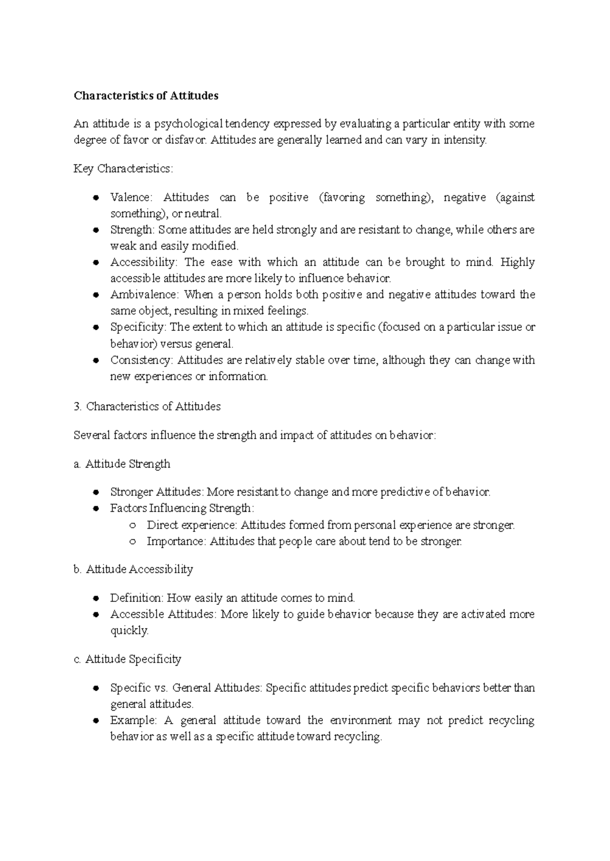 UNIT 4 Social Psychology Notes-1 - Characteristics of Attitudes An ...