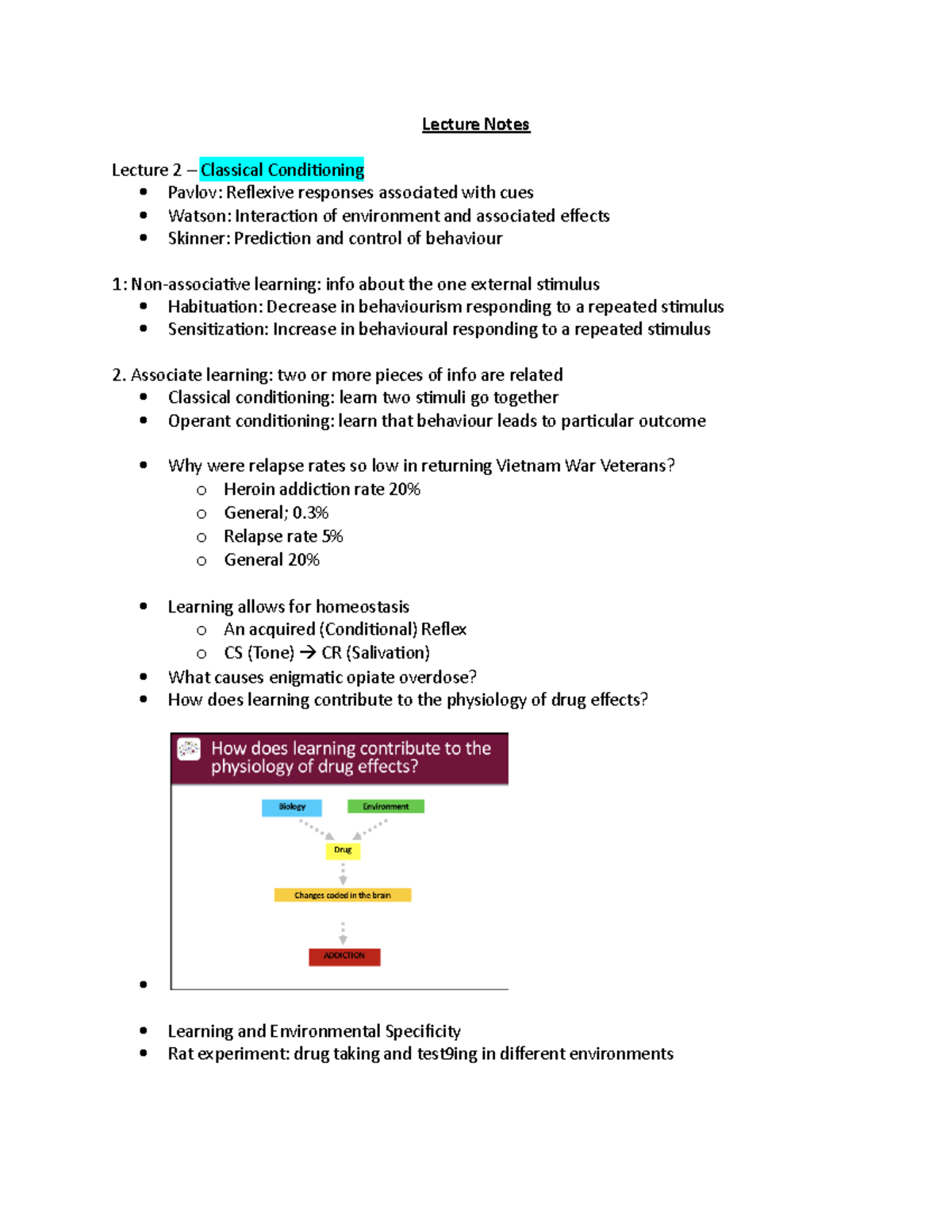 Lecture Notes - Lecture Notes Lecture 2 – Classical Conditioning Pavlov ...