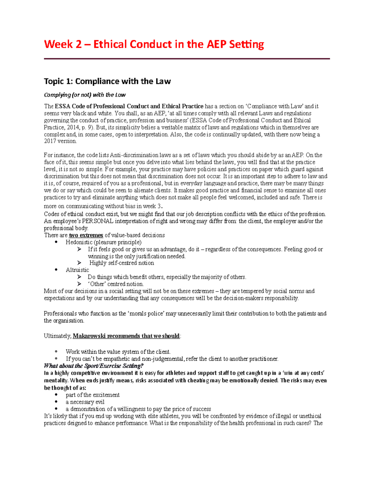 Week 2 – Ethical Conduct in the AEP Setting - Week 2 – Ethical Conduct ...