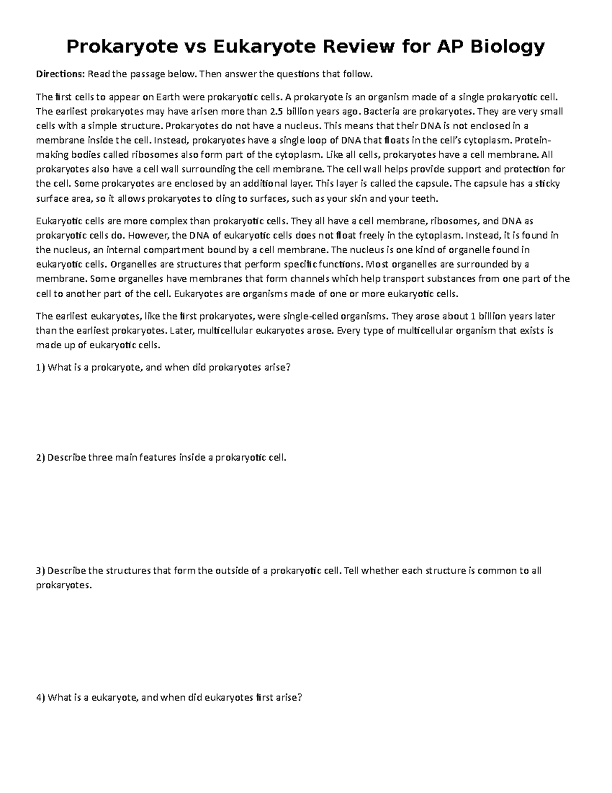 Prokaryote vs Eukaryote Review for AP Biology-2 - Prokaryote vs ...