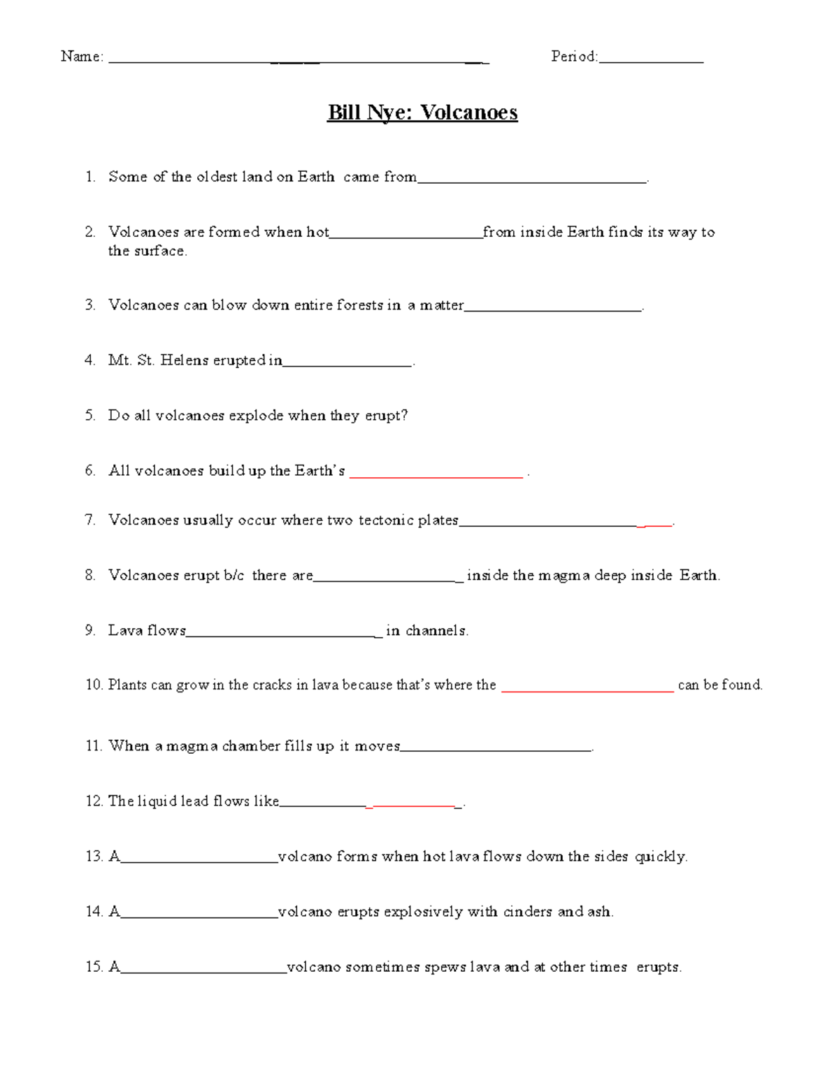 Bill+Nye+Volcano+Worksheet+ - Name: ______ ___ Period: Bill Nye ...
