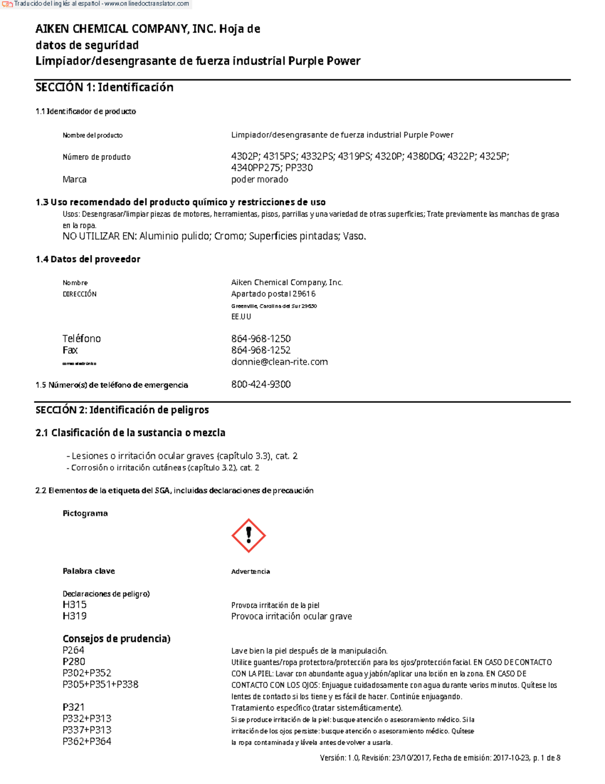 690389653-Purple-power - AIKEN CHEMICAL COMPANY, INC. Hoja de datos de ...