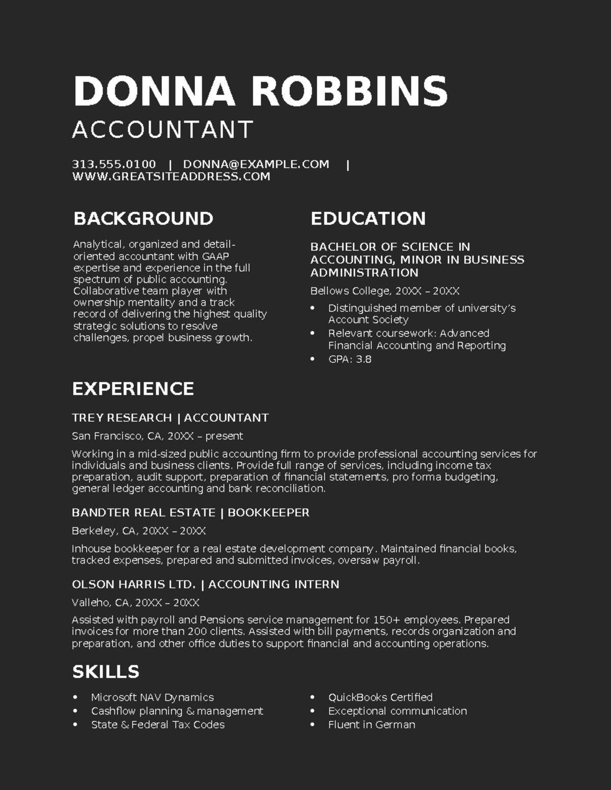 Don - Just an example resume writing - DONNA ROBBINS ACCOUNTANT 313.555 ...