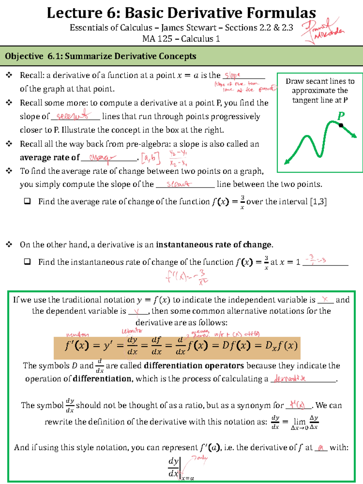 Blank Lecture 6 - Lecture 6: Basic Derivative Formulas Essentials of Calculus – James Stewart ...
