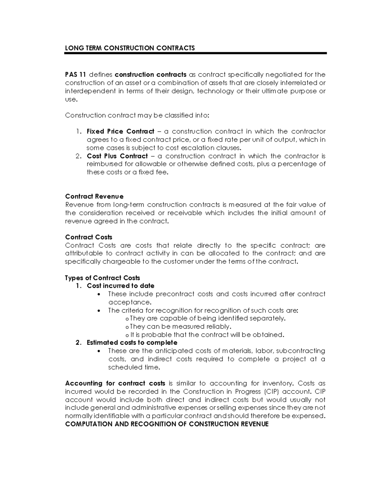 Long Term Construction Contracts - Advanced Financial Accounting and Reporting - San Carlos ...