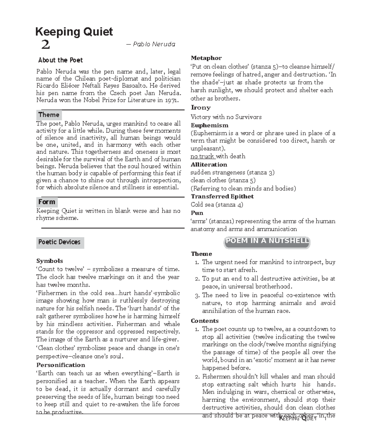 Keeping Quiet 2023 - It provides a better understanding about the poem ...