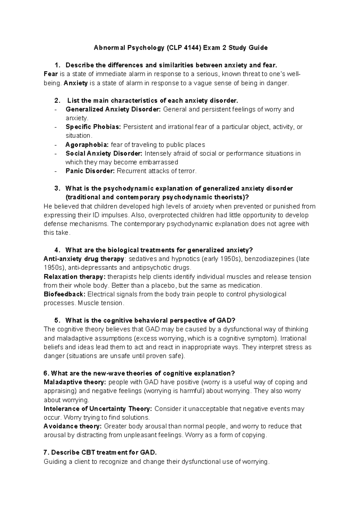 Abnormal Psychology (CLP 4144) Exam 2 Study Guide - Abnormal Psychology ...