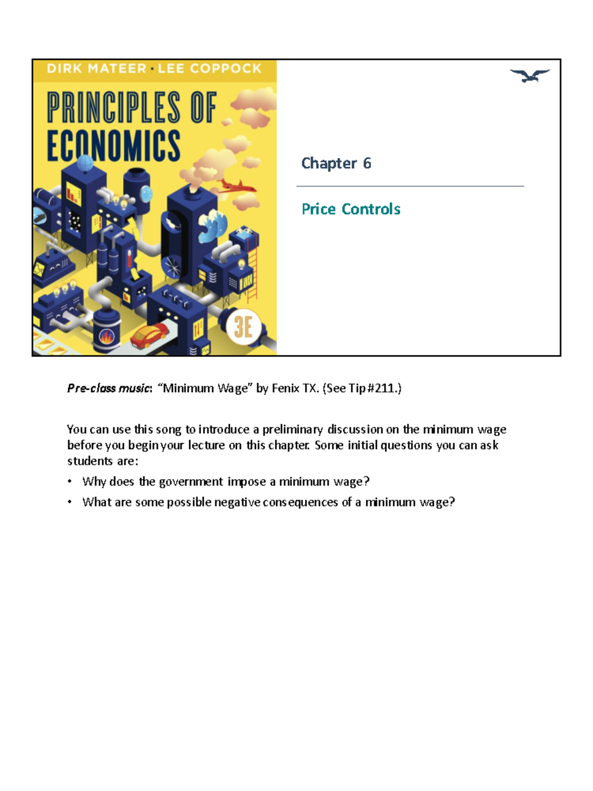 Chap. 6 Price Controls - Pre-class music: “Minimum Wage” by Fenix TX ...