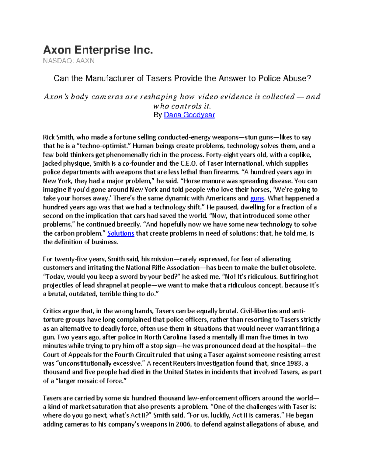 Axon Enterprises Case - Econ - Axon Enterprise Inc. NASDAQ: AAXN Can ...