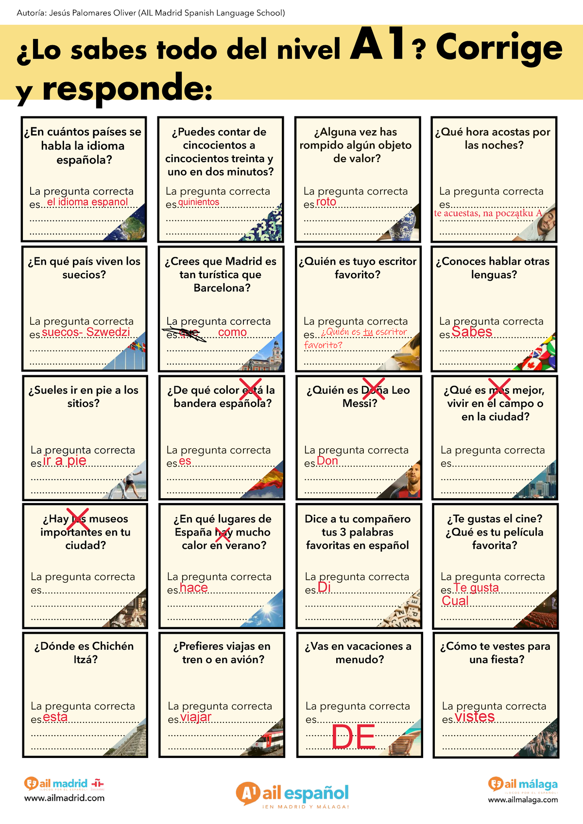 Actividad espanol repaso errores nivel a1 - ¿Lo sabes todo del nivel A1 ...