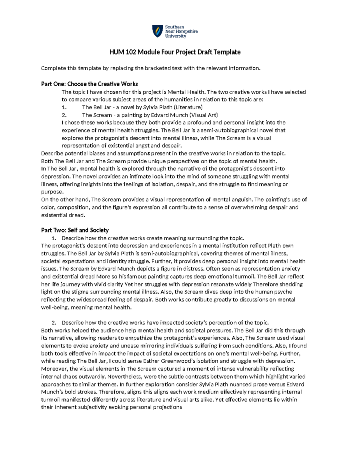 HUM 4.2 Templet Projet - short answer assignment - HUM 102 Module Four ...