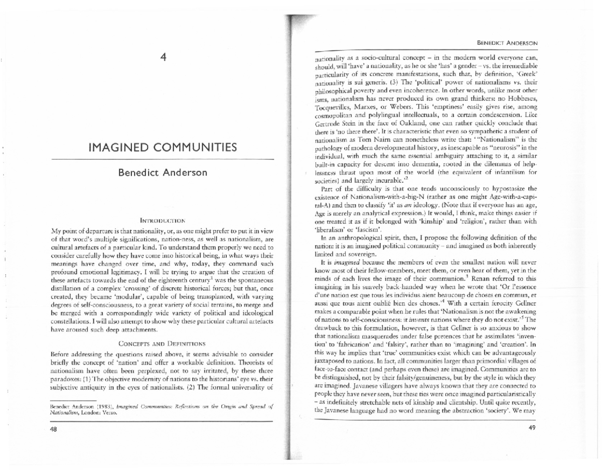 Imagined Community - 4 IMAGINED COMMUNITIES Benedict Anderson ...