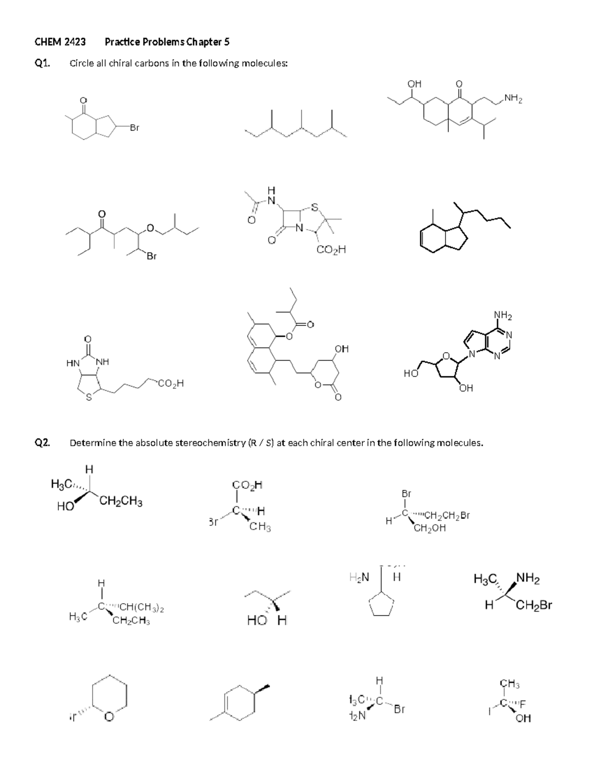 Ch 5 practice problems - CHEM 2423 Practice Problems Chapter 5 Q1 ...