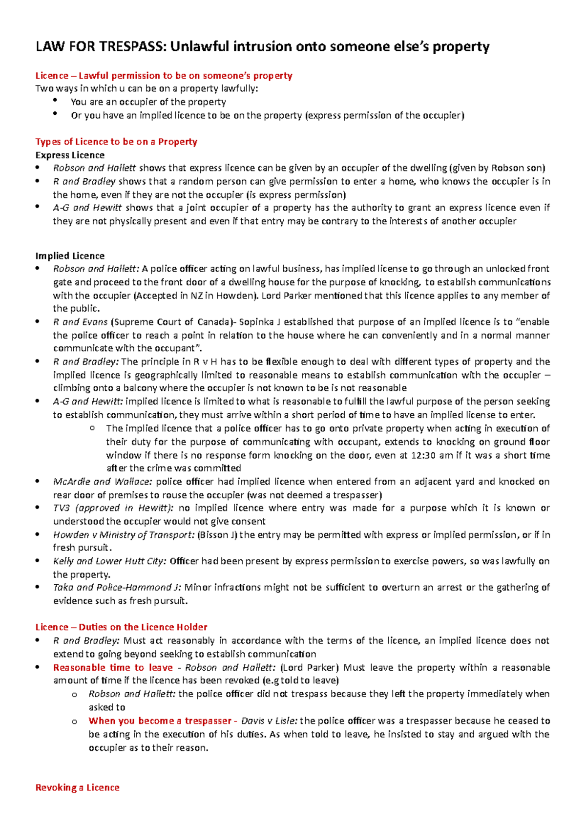 LAWS122 All Law From Cases (1st Six Weeks on Law of Trespass) - LAW FOR TRESPASS: Unlawful ...