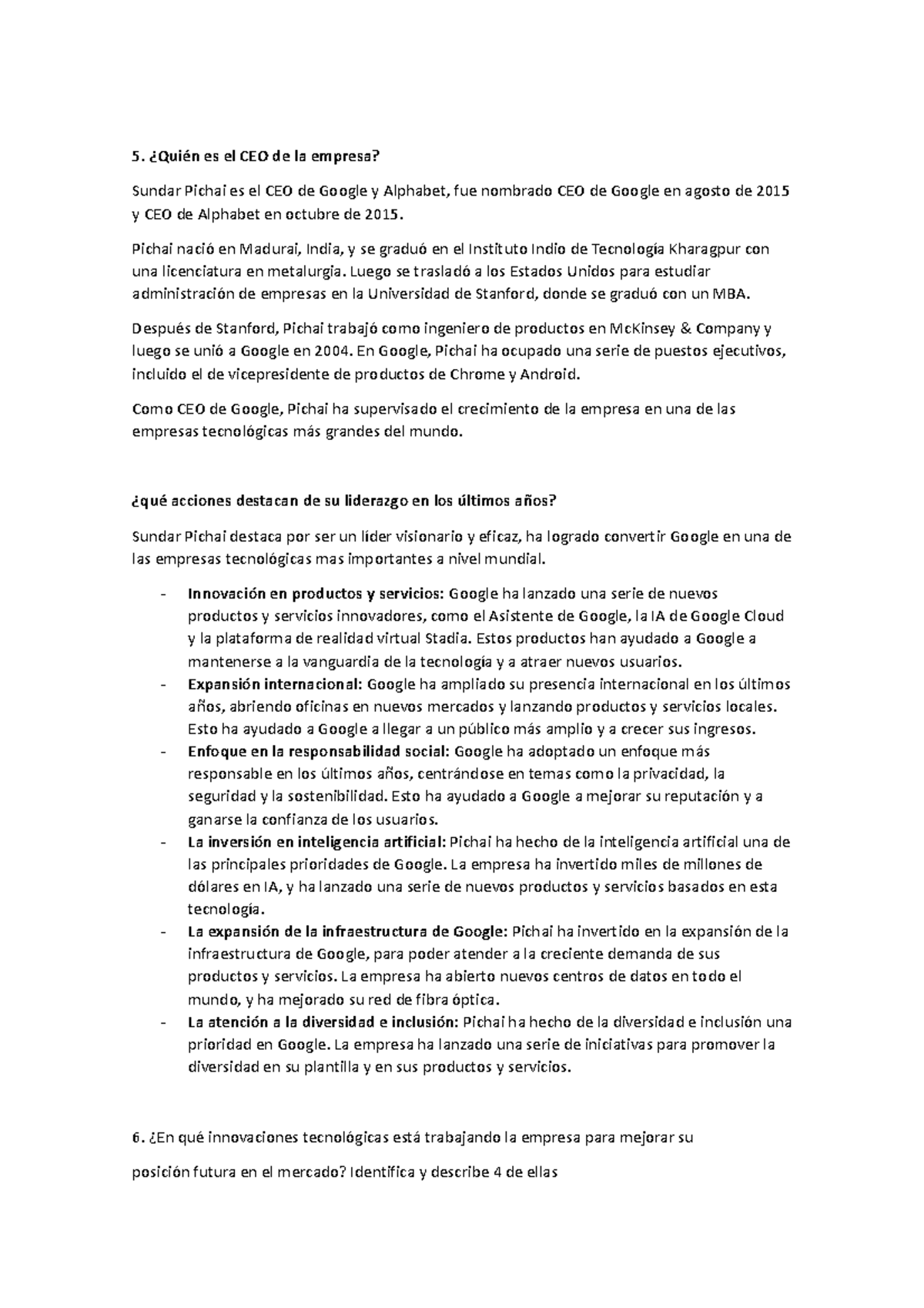 Avance 582000000 - ¿Quién es el CEO de la empresa? Sundar Pichai es el ...