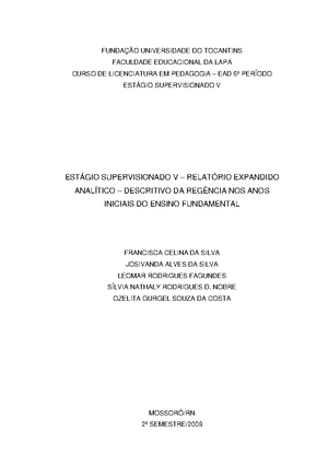 Estágio Supervisionado VI ok - FUNDAÇÃO UNIVERSIDADE DO TOCANTINS CURSO ...