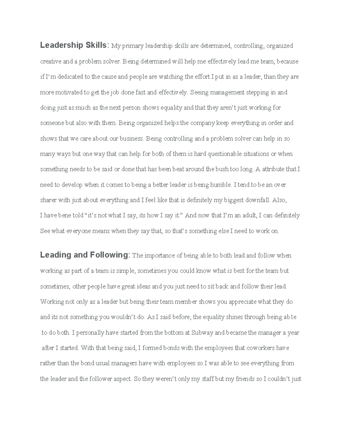 3-2 Assignment- Leadership Map - Leadership Skills: My primary ...