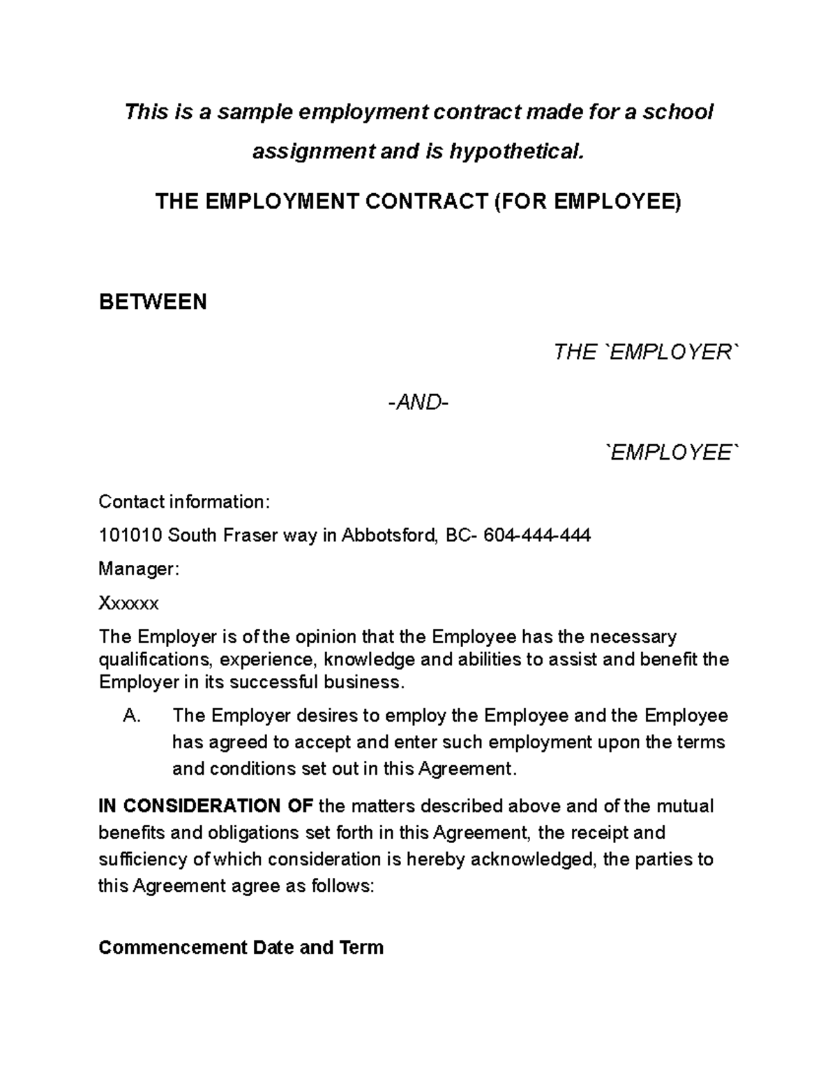 THE Employment Contract This Is A Sample Employment Contract Made For the-employment-contract-this-is-a-sample-employment-contract-made-for