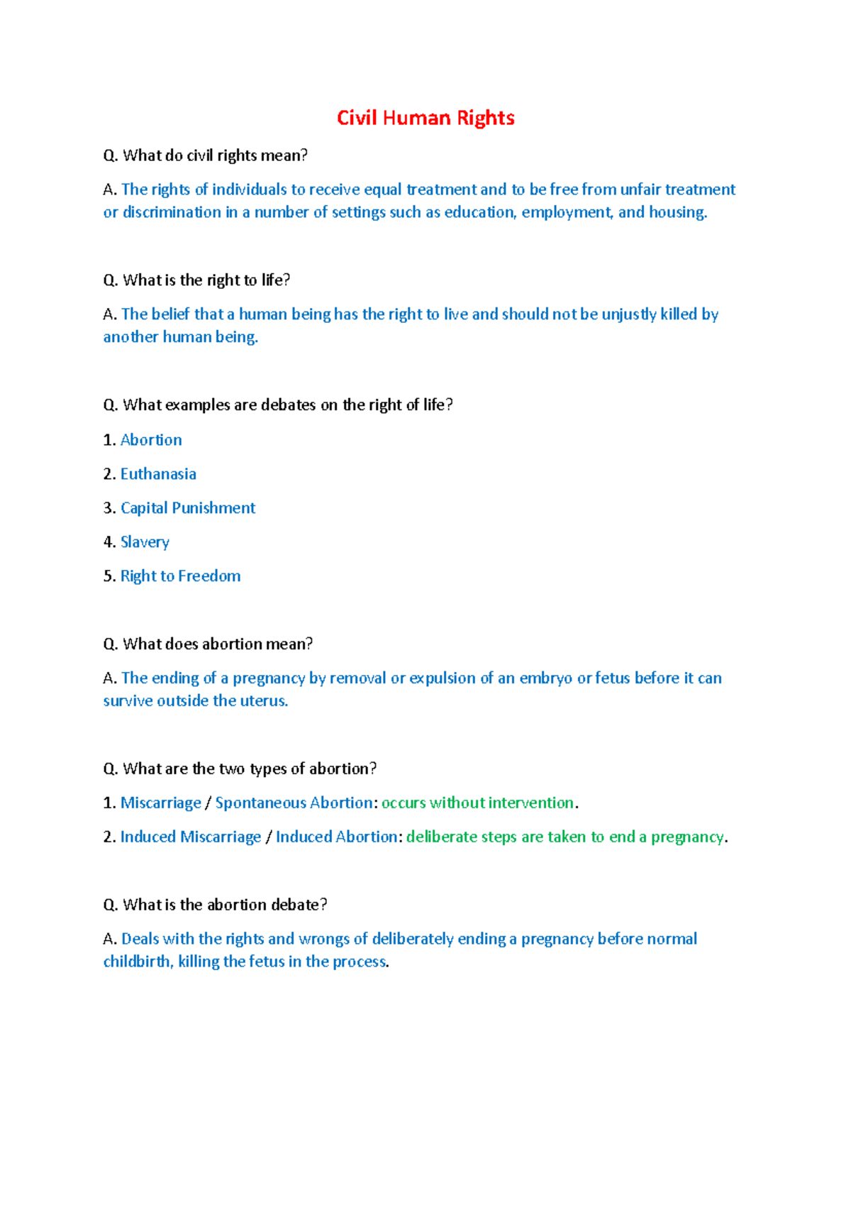 Final Exam Summary - Civil Human Rights Q. What do civil rights mean? A ...