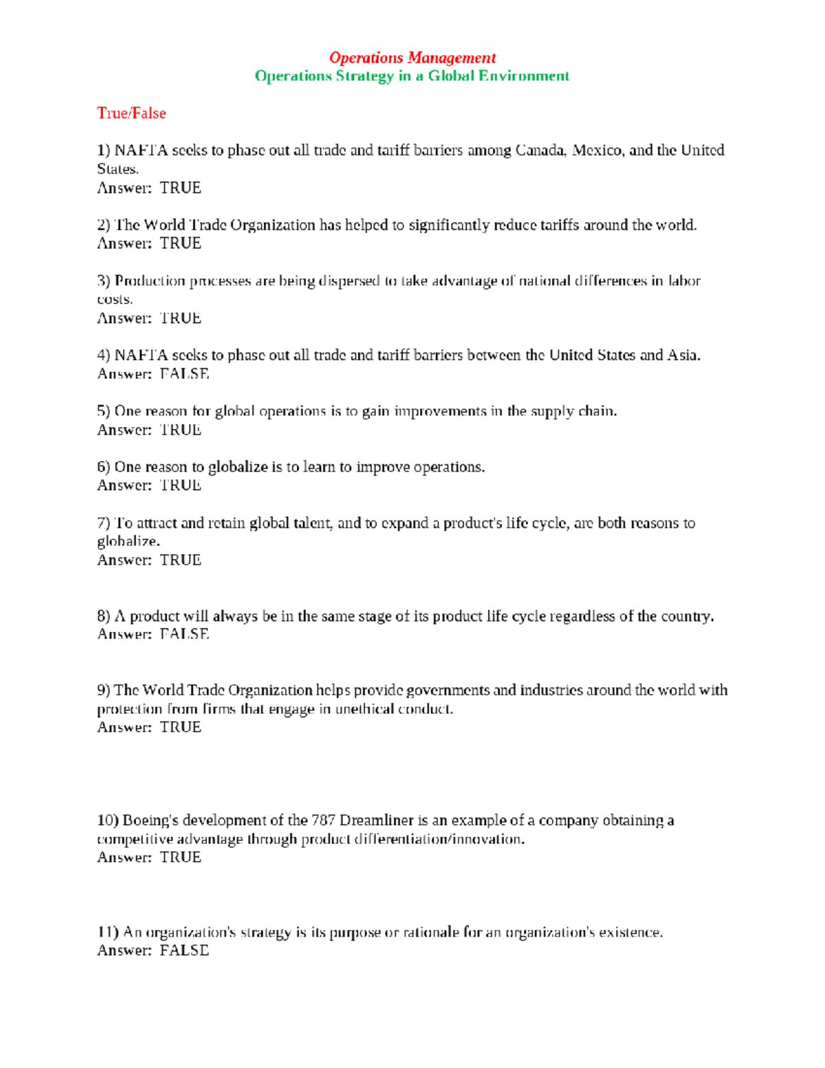 Operations Management Operations Strategy in a Global - MGT 4330 - Studocu