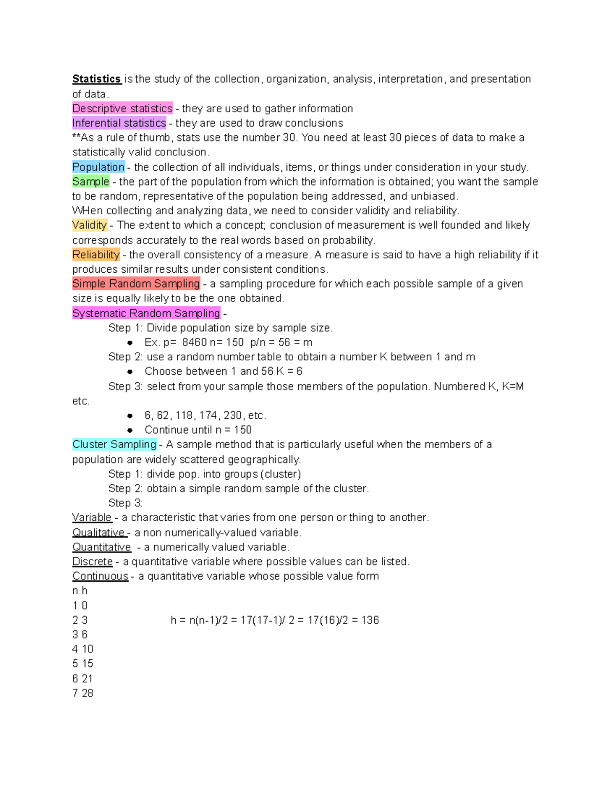 Stat Notes - Statistics is the study of the collection, organization ...