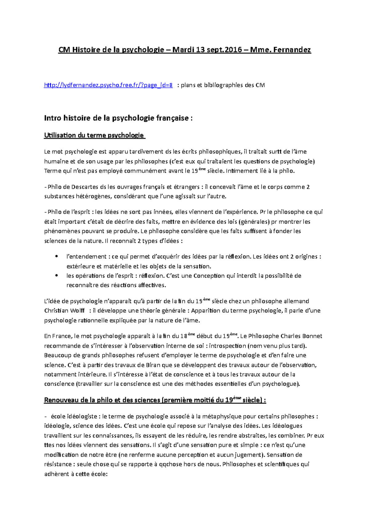 CM1 - Histoire de la psychologie - Fernandez lydfernandez.psycho.free ...