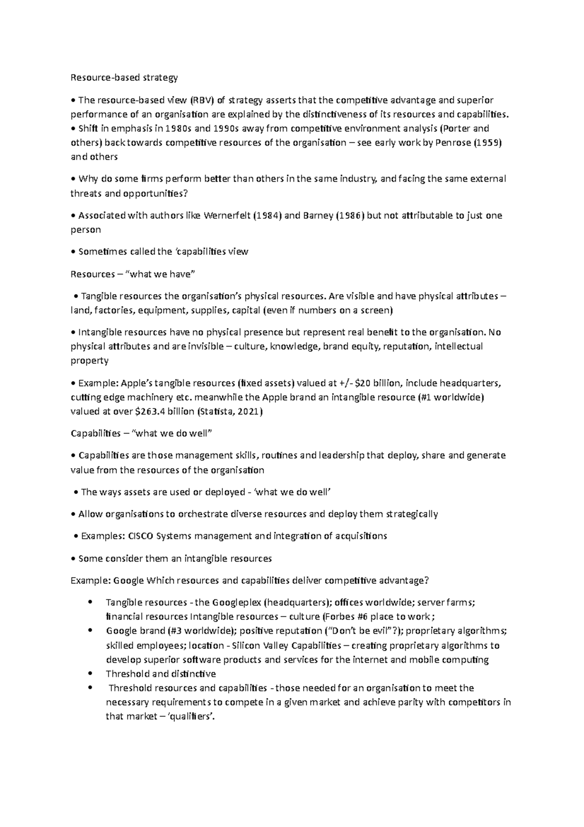 Strategic Management PART 3 - Resource-based strategy The resource ...